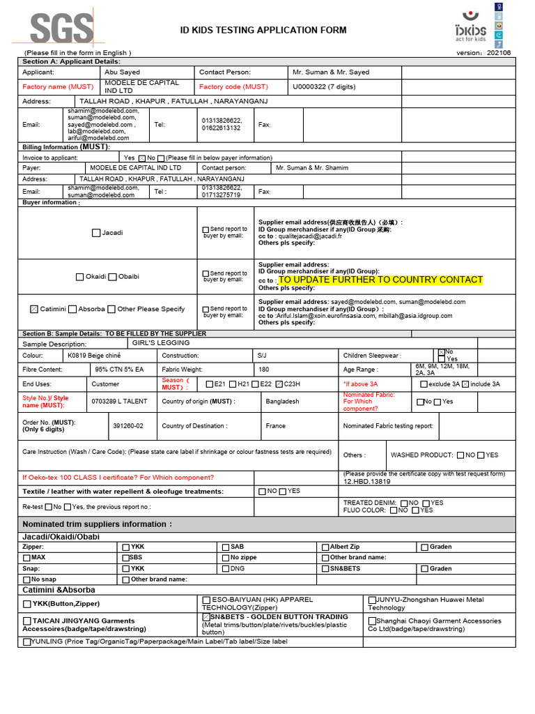 SGS TRF - ID KIDS All Countries 6.10 | PDF | Textiles | Clothing