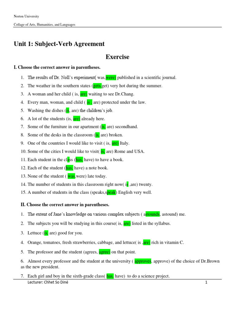 Unit 1.Subj-Verb Arrangment | PDF