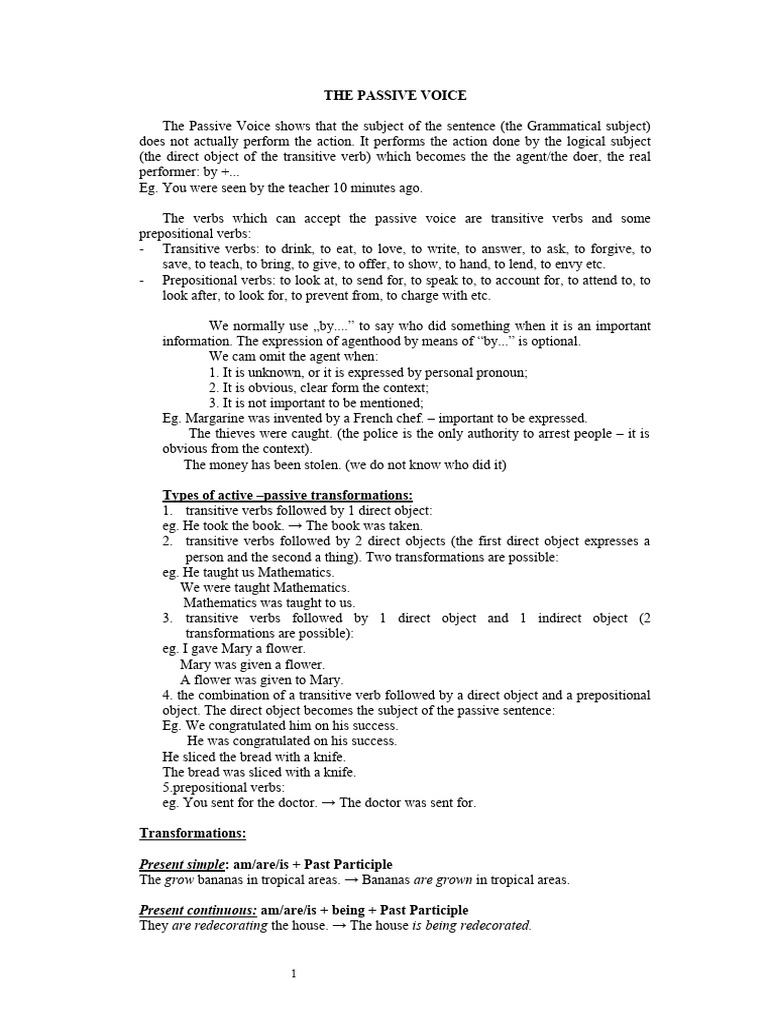 The Passive Voice Teorie | PDF | Perfect (Grammar) | Verb