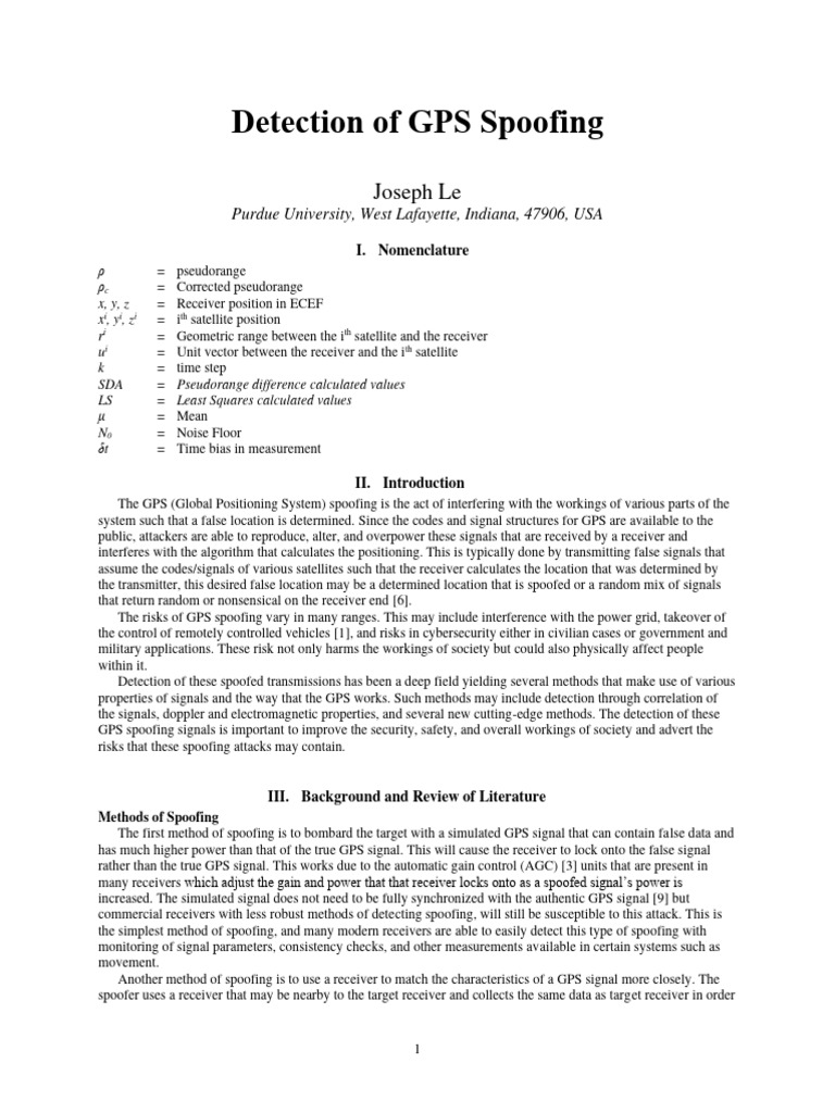Gps Spoofing Detection Finalpdf Pdf Least Squares Global