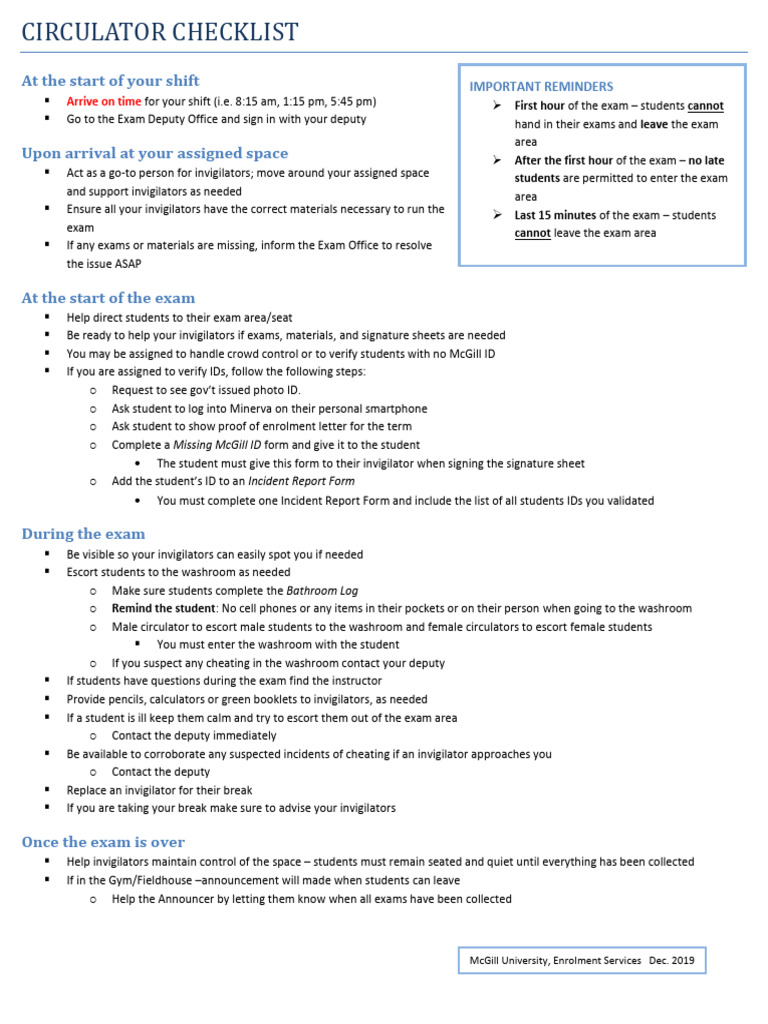 Circulator Checklist | PDF