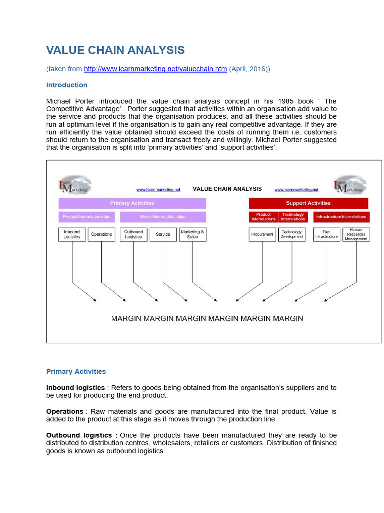 Topic 3.8 - VALUE CHAIN ANALYSIS | PDF | Competitive Advantage | Value ...