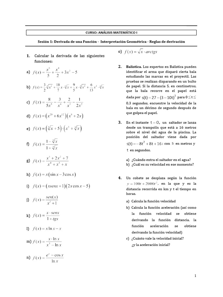 S1 - Reglas de Derivada - HT9 | PDF | Velocidad | Derivado
