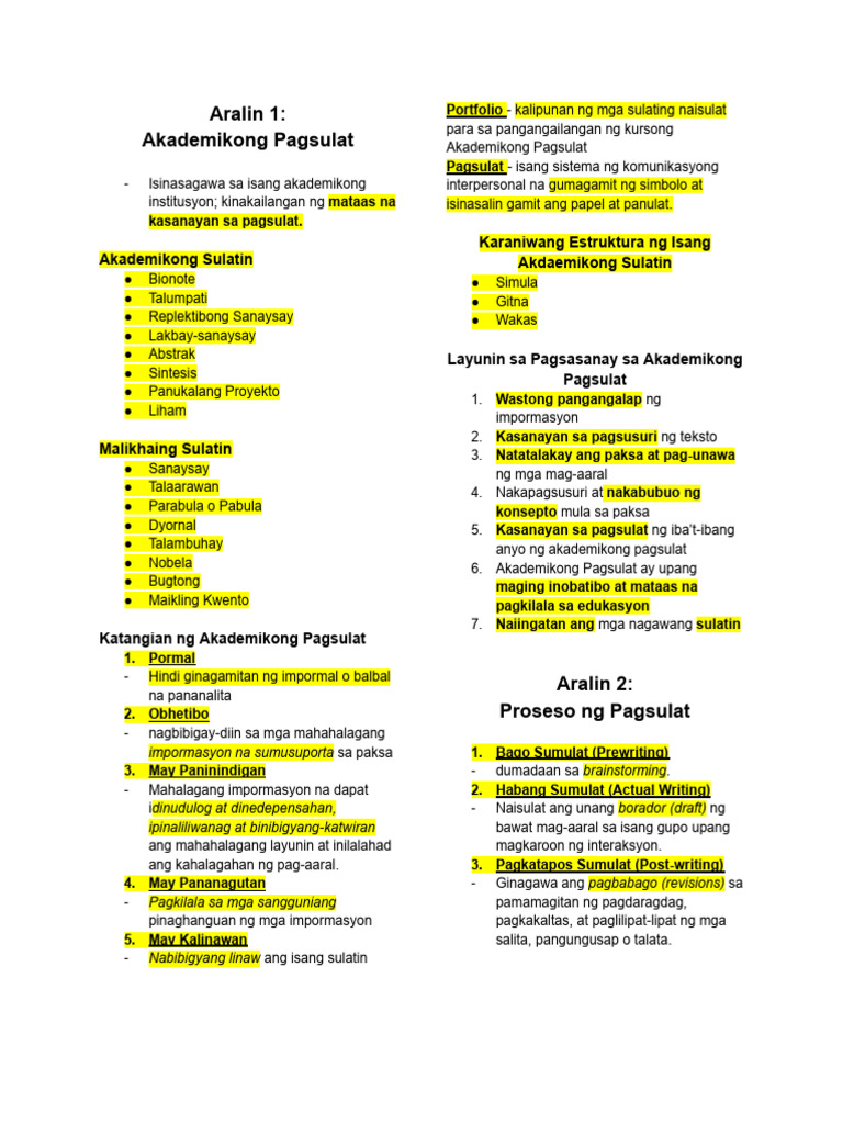 Filipino Recitation Notes | PDF