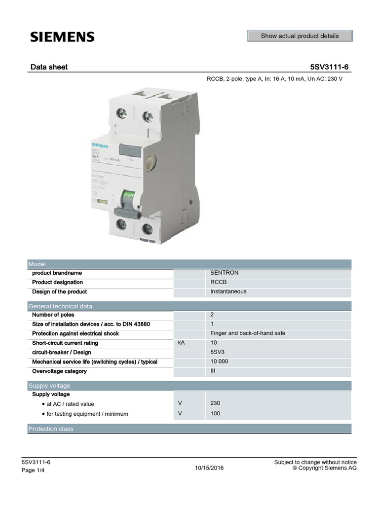 Siemems RCD | PDF | Alternating Current | Electrical Components