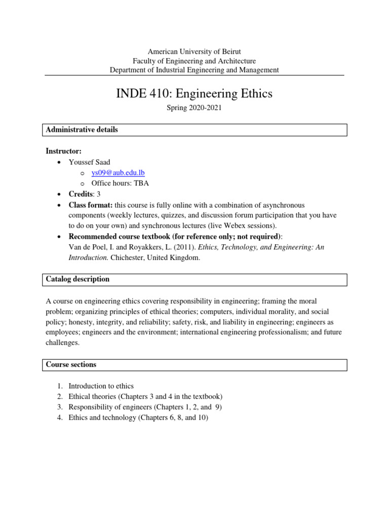 Engineering Ethics Course Overview | PDF | Engineering | Internet Forum