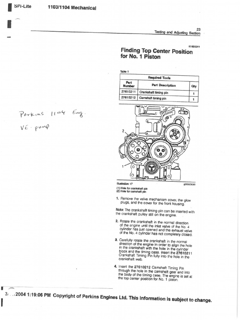 Ve Pump Perkins 1103 1104 Install and Timing | PDF