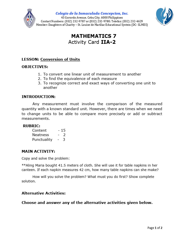 MATH7-IW IIA-2 (Asynchronous) | PDF | Mathematics | Metrology