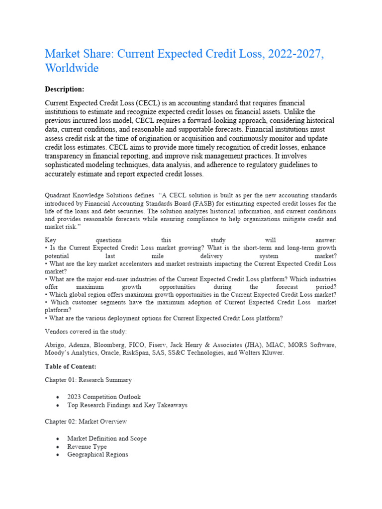 Market Share - Current Expected Credit Loss - 2023 | PDF | Financial ...