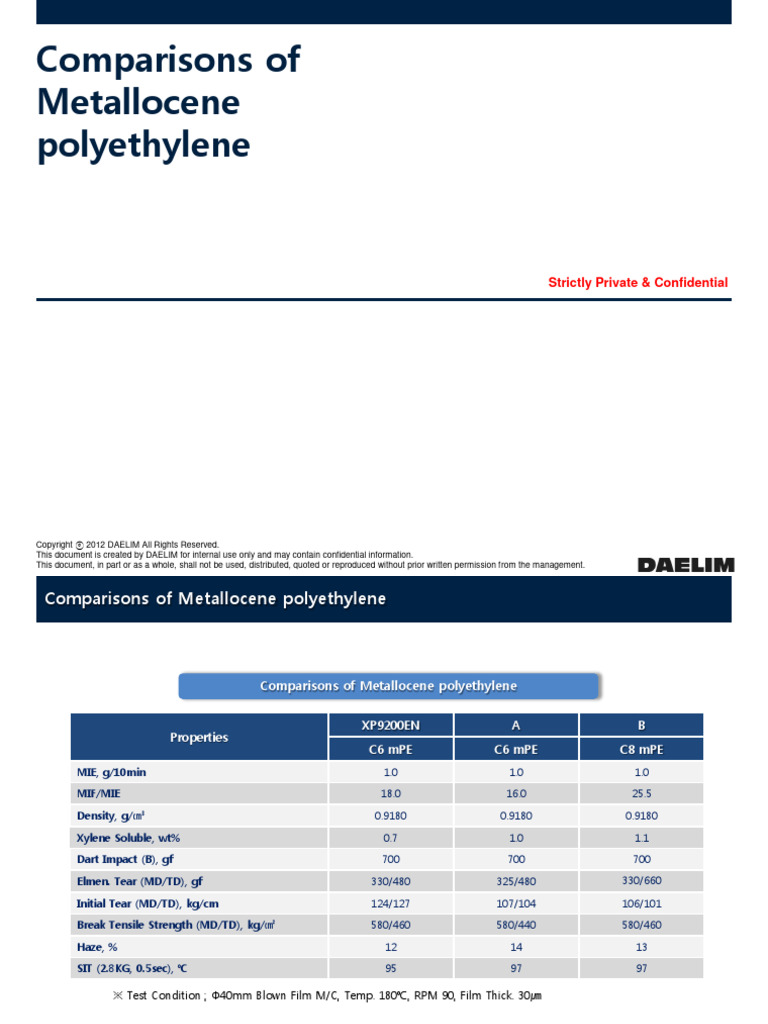 Comparison of mPE (Daelim Exxon Dow) | PDF | Polyethylene | Products Of ...