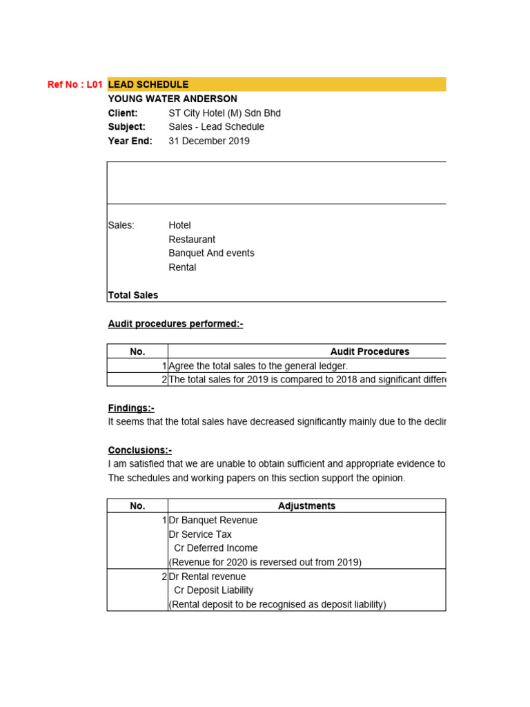 Lead Schedule | PDF | Audit | Debits And Credits