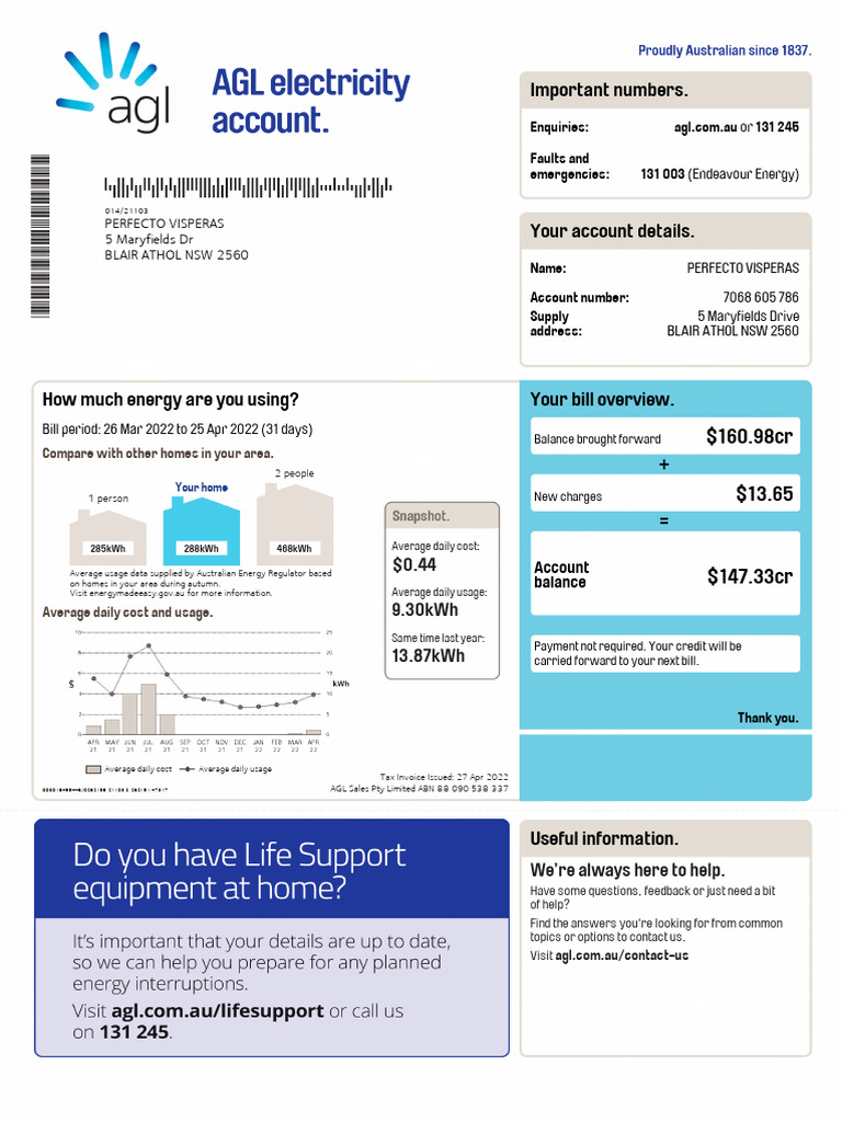 Agl Bill | PDF | Credit Card | Value Added Tax
