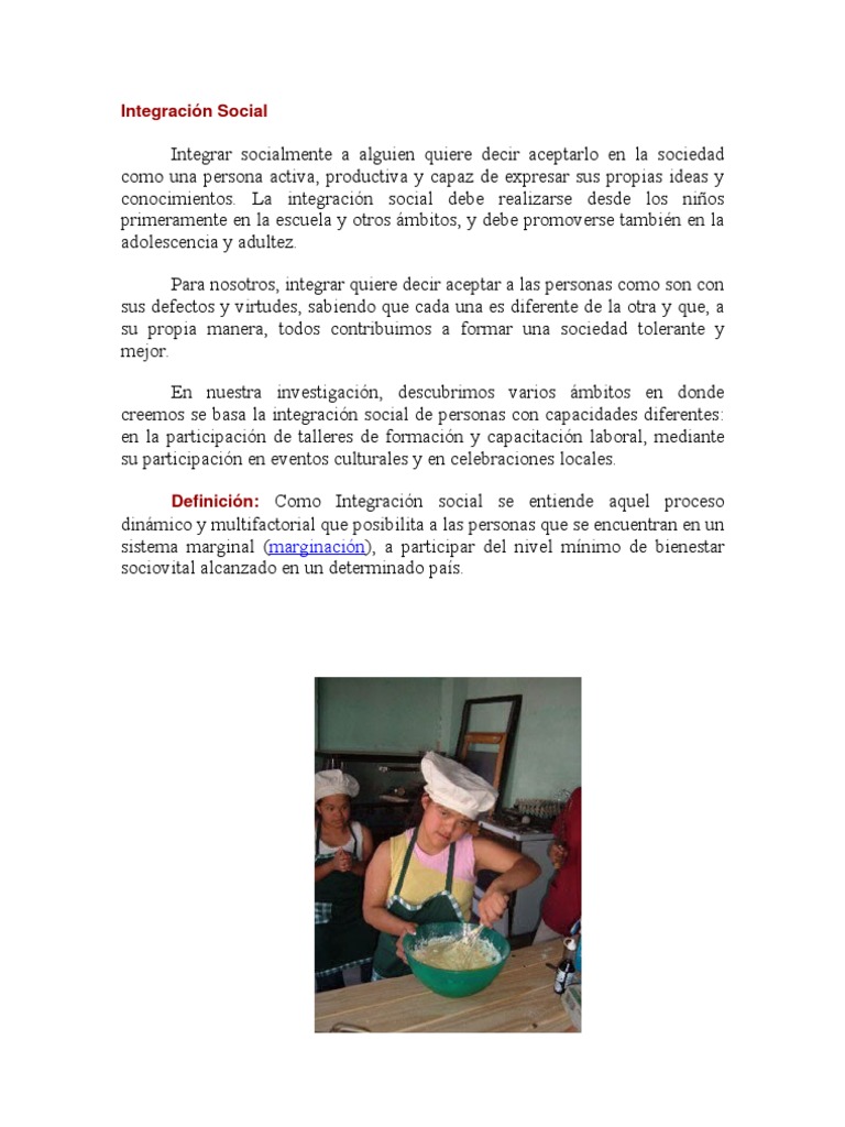 Integración Social - Definiciòn | PDF | Crecimiento personal y profesional