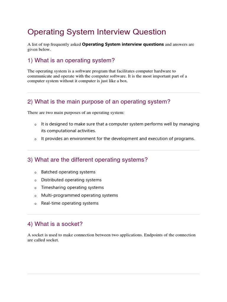 Operating System Interview Question | PDF | Process (Computing ... Operating System Interview Question | PDF | Process (Computing ...