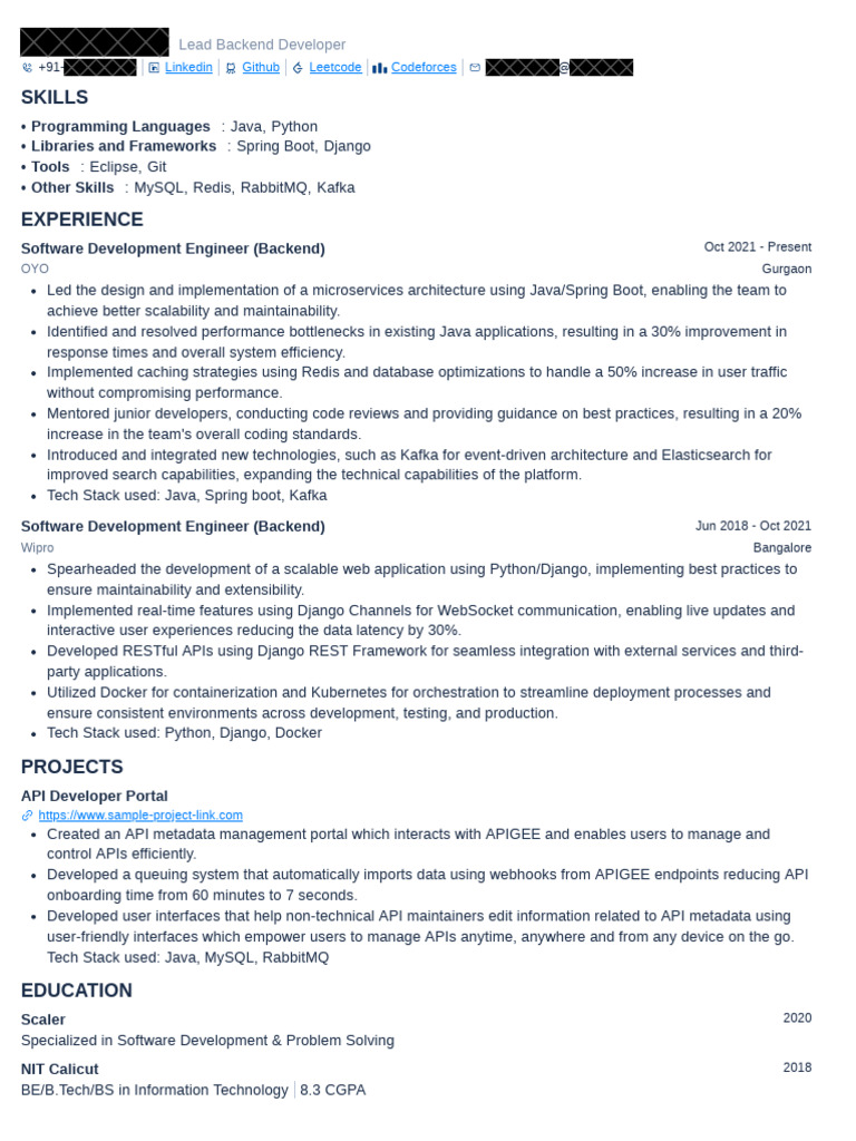 Senior Backend Developer Good Resume | PDF | Java (Programming Language) | My Sql