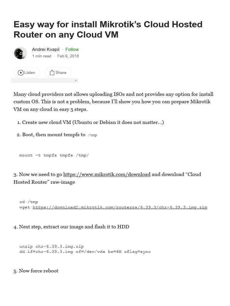 Easy Way For Install Mikrotik's Cloud Hosted Router | PDF