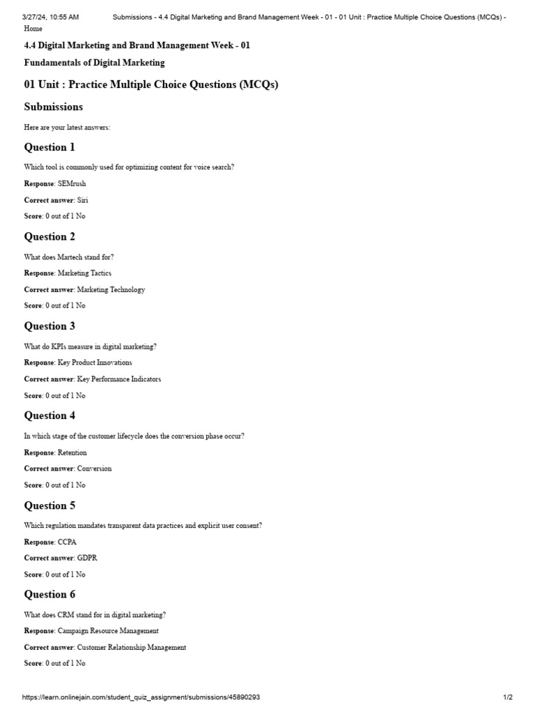 Digital Marketing MCQ Practice Quiz | PDF | Digital Marketing ...