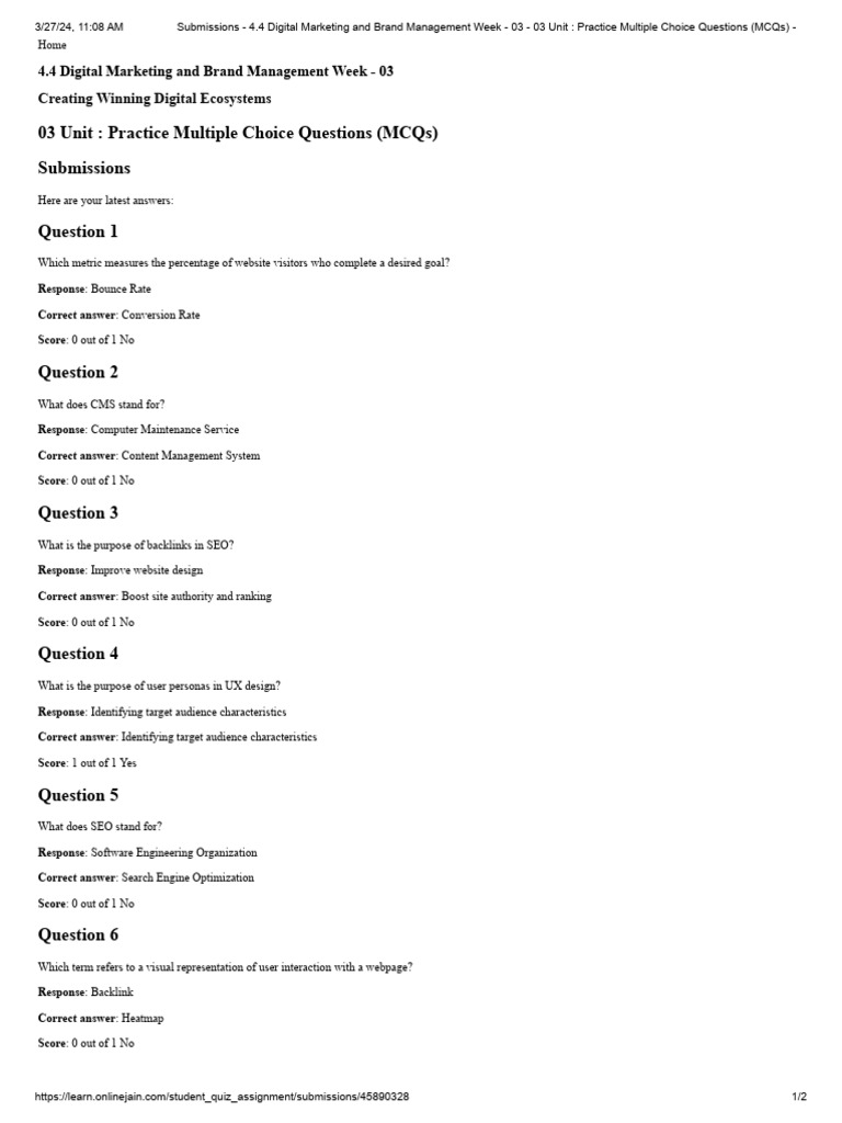 Submissions - 4.4 Digital Marketing and Brand Management Week - 03 - 03 Unit - Practice Multiple ...