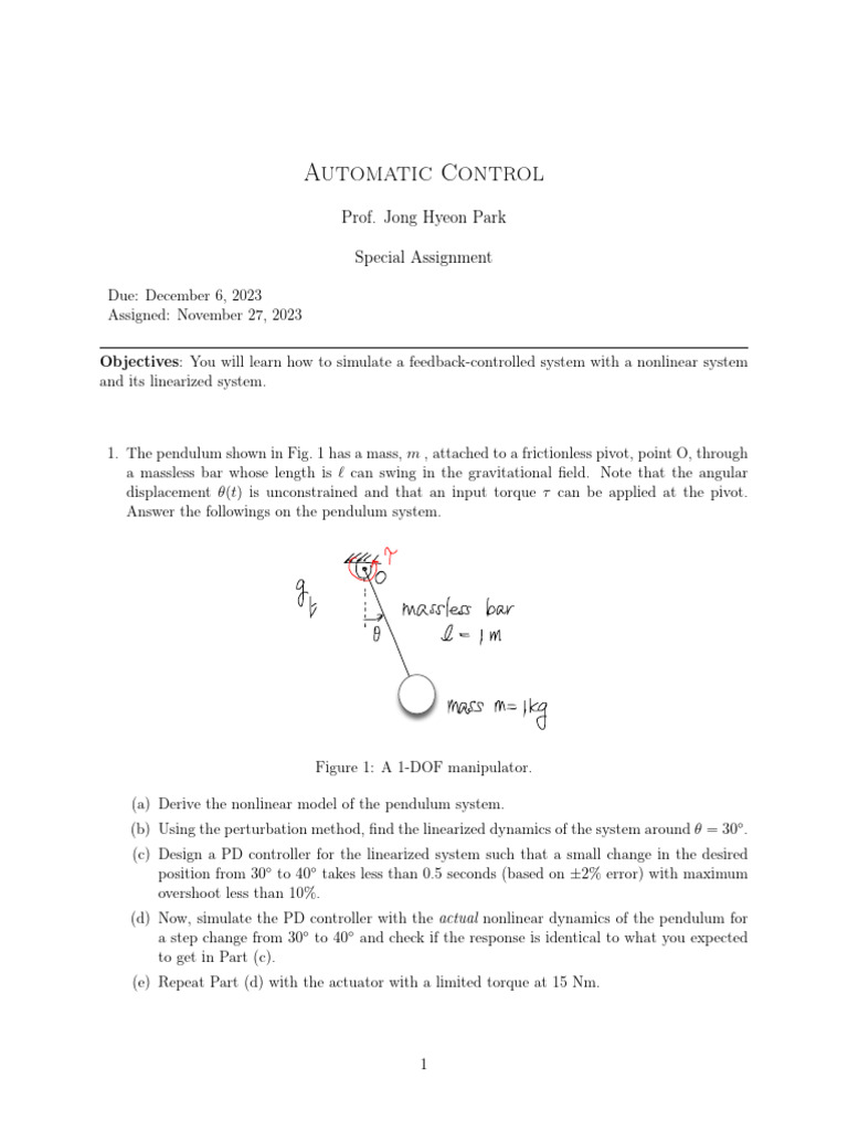 Pendulum Control System Simulation | PDF