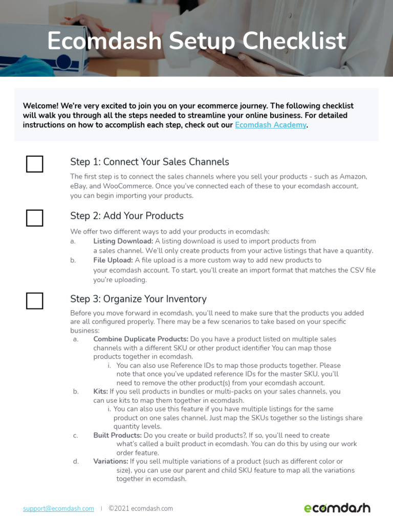 Ecomdash Setup Checklist | PDF | Computing | Software
