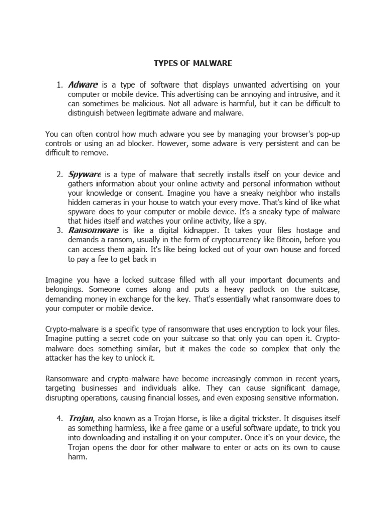 Tyoes of Malware Notes | PDF | Malware | Computer Virus