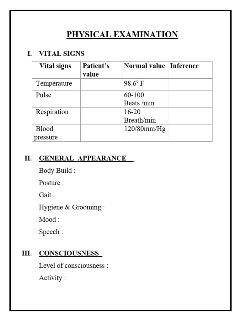Physical Examination Format For Nsg. Student New | PDF | Human Nose ...