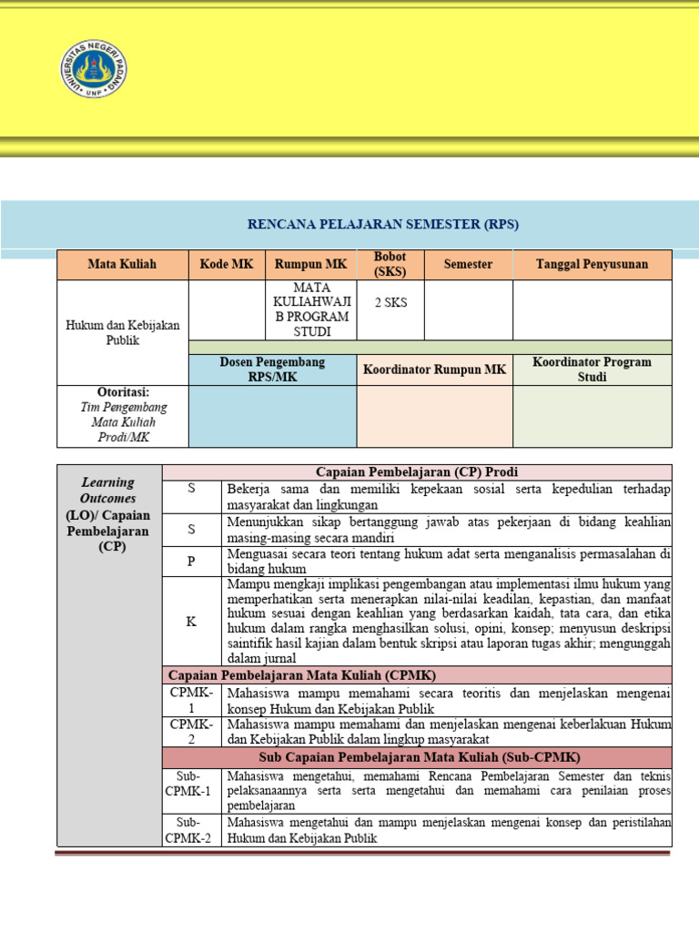 RPS Hukum dan Kebijakan Publik | PDF | Karier & Perkembangan | Sains & Matematika