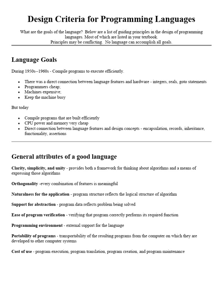 Design Criteria For Programming Languages | PDF | Computer Program ...