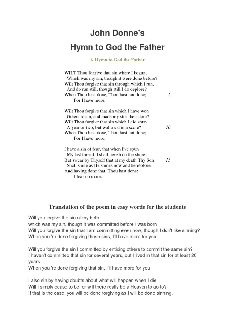 A Hymn To God The Father | PDF | Original Sin | Sin