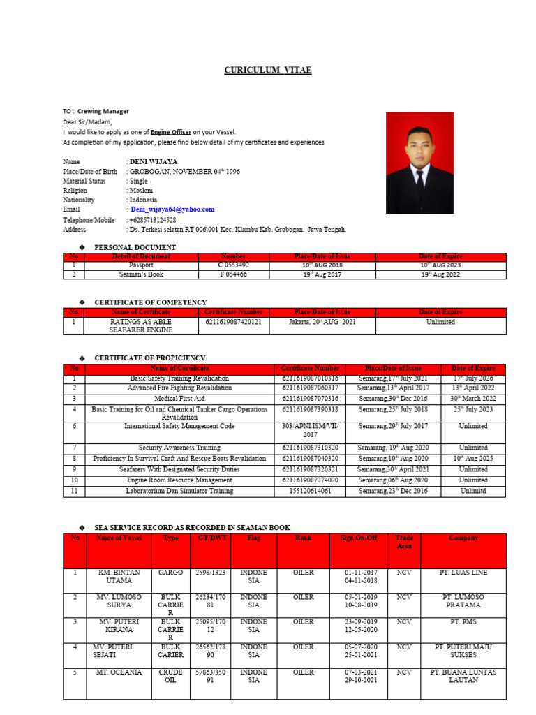 CV Deni Wijaya 200 | PDF | Oil Tanker | Shipping