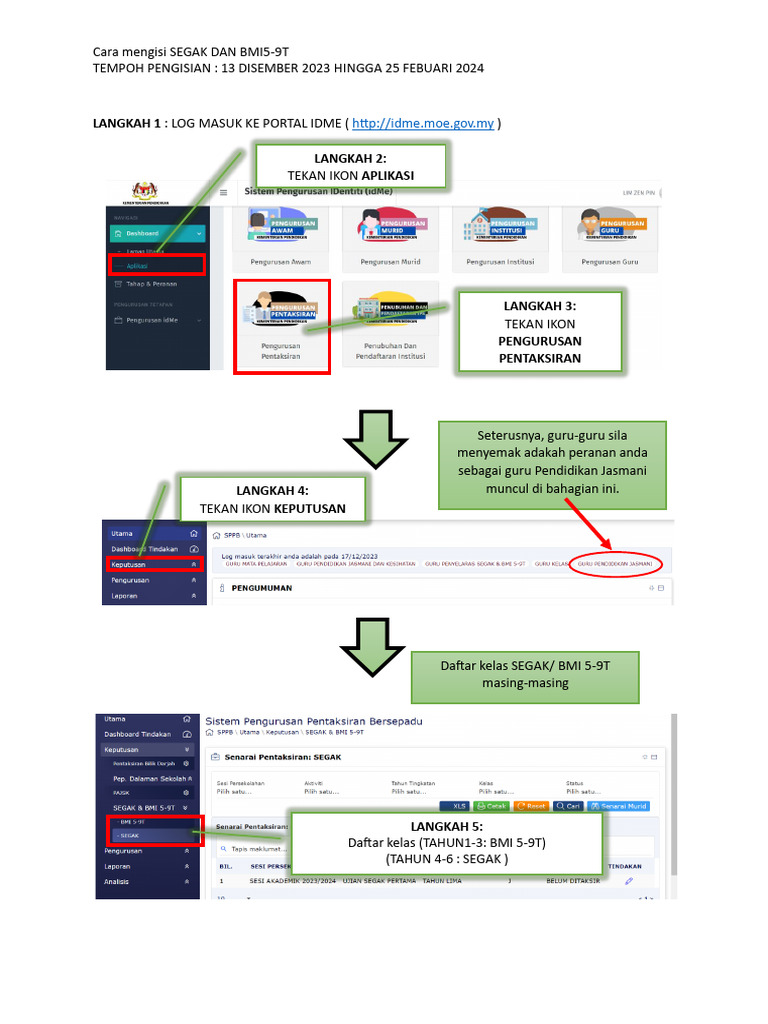 Cara Mengisi Segak Dan Bmi5-9t Portal Idme | PDF