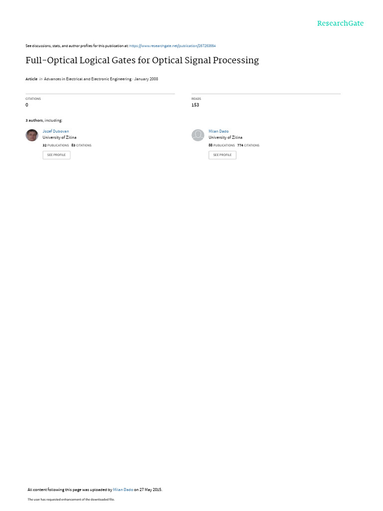 Full-Optical Logical Gates For Optical Signal Proc | PDF ...