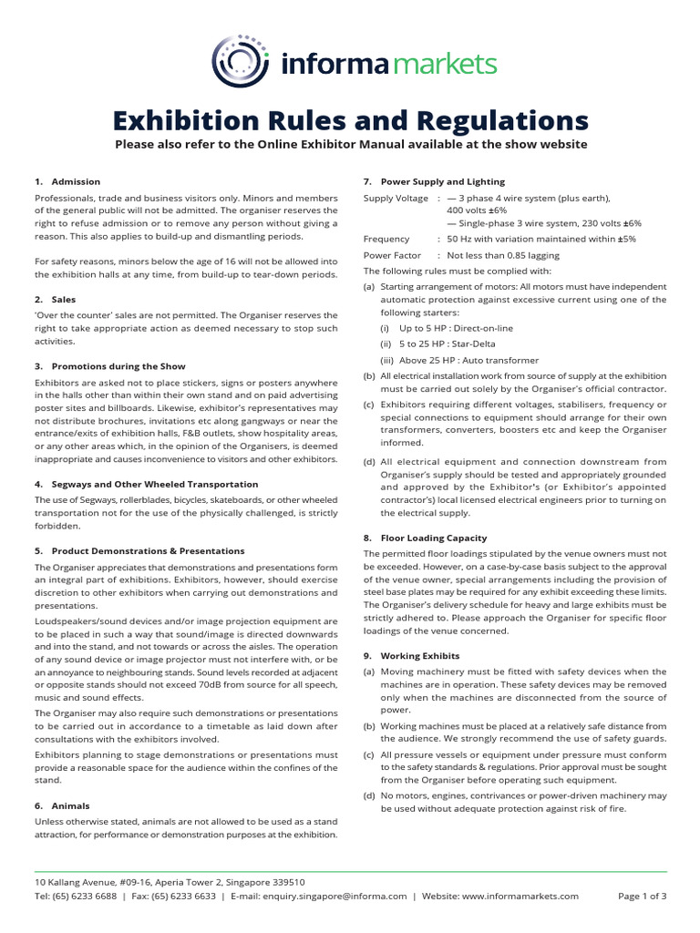 Exhibition Rules Regulations | PDF | Banks | Mains Electricity