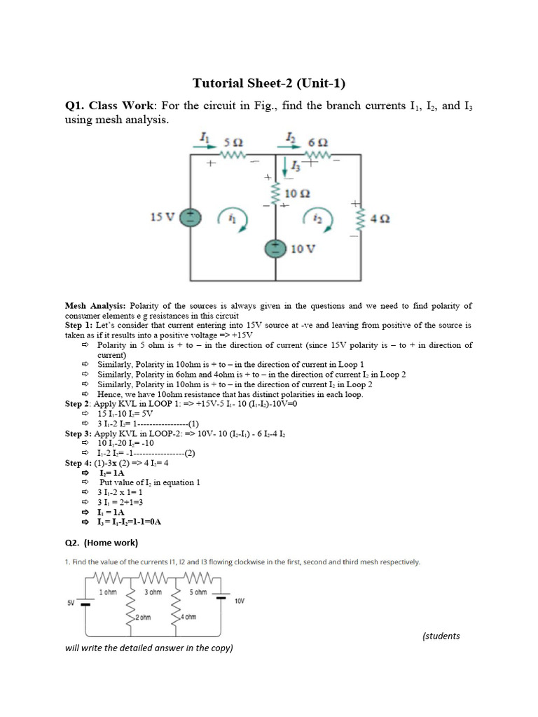 Tutorial Sheet2 Unit1 | PDF