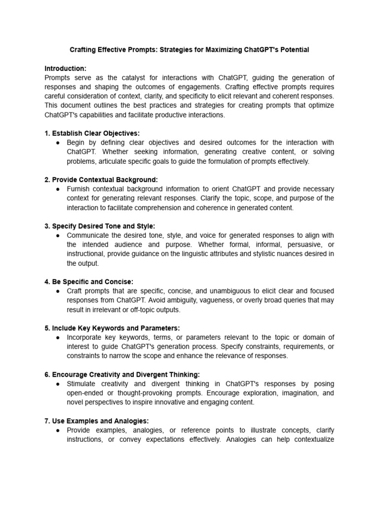 Effective Prompt Strategies for ChatGPT | PDF | Creativity | Analogy