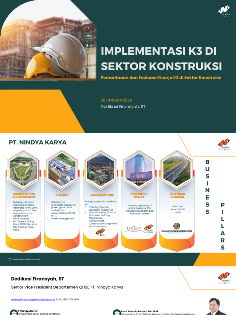 Dedikasi Firansyah - Implementasi K3 Di Sektor Konstruksi - PT Nindya Karya | PDF