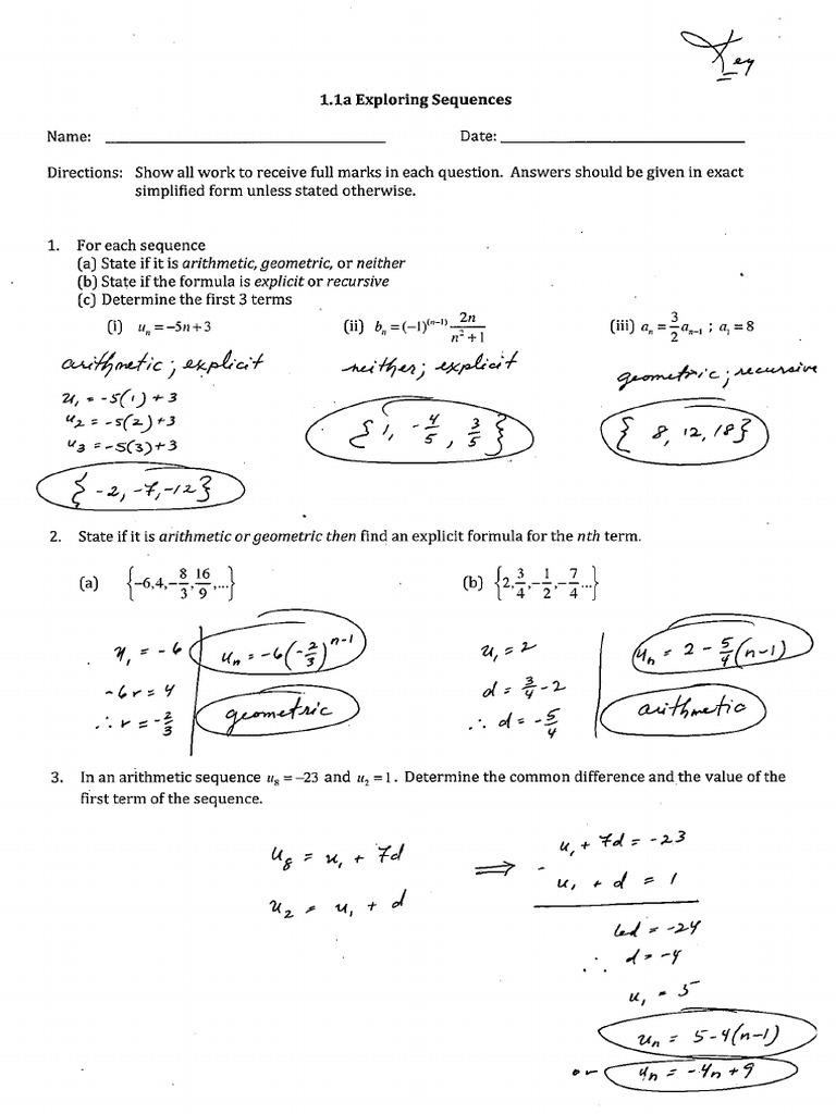 1.1a Sequences Exploration ANSWERS | PDF