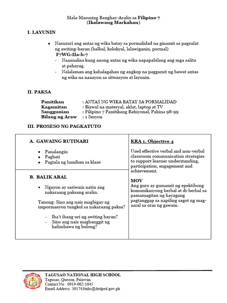 Fil7 Lesson Plan Research Based | PDF