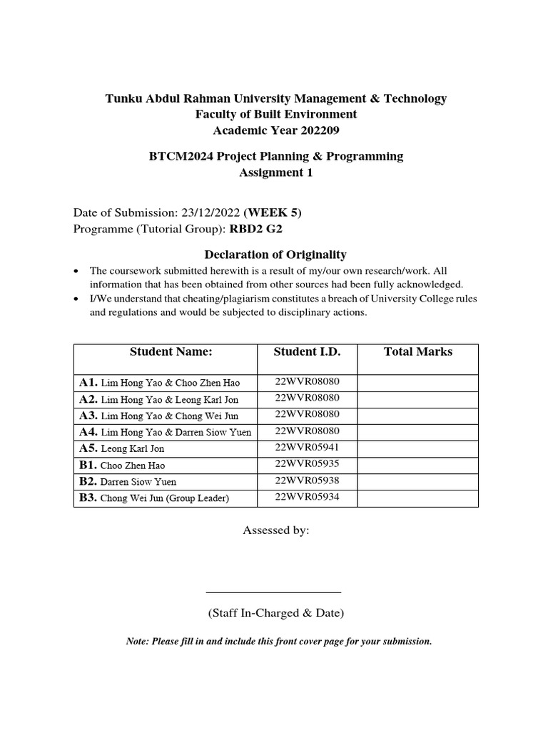 Assignment - 1 - Project Planning and Programming - Chong Wei Jun | PDF ...