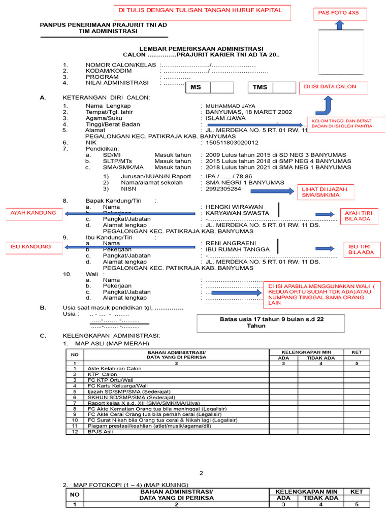Contoh Pengisian Blanko Rikmin | PDF