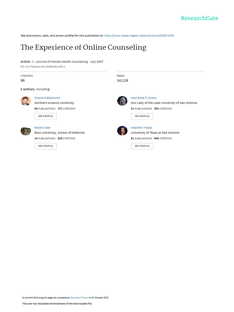 The Experience of Online Counseling | PDF | Psychotherapy | Counseling ...