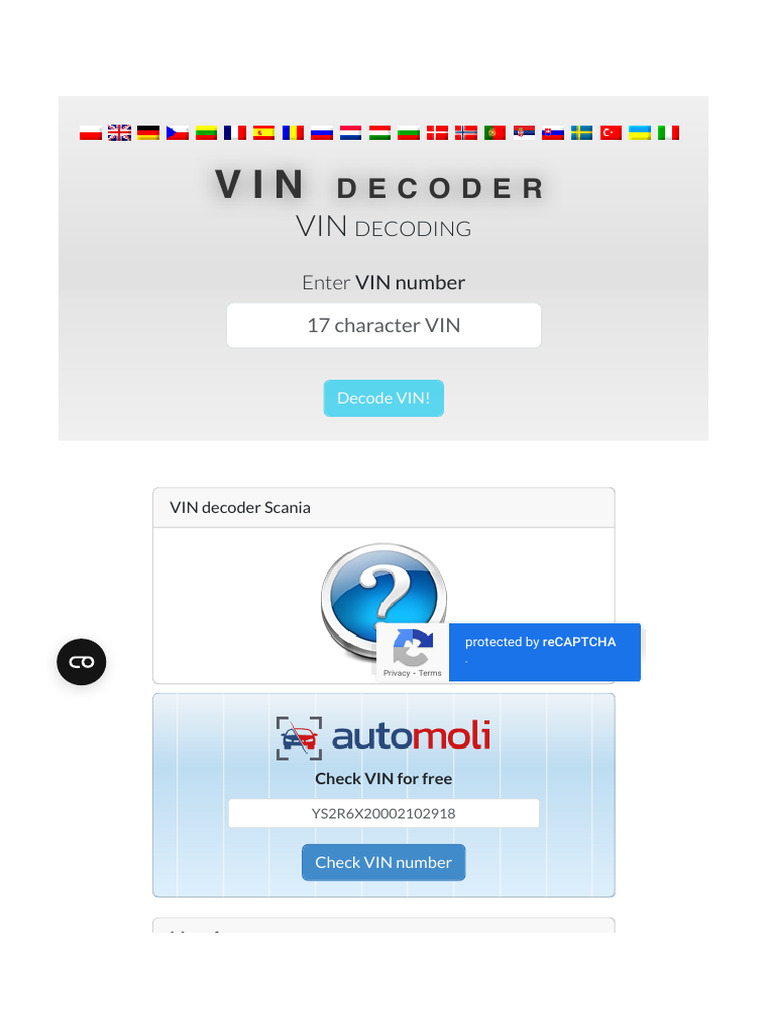 Free Scania VIN Decoder Tool | PDF