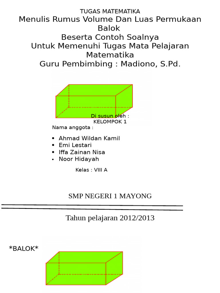 Rumus dan Contoh Volume Balok | PDF | Metode & Bahan Ajar