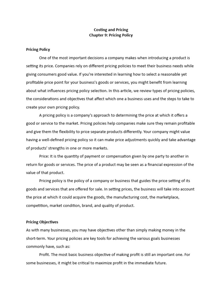 Costing and Pricing Handout Chapter 9 | PDF | Pricing | Prices