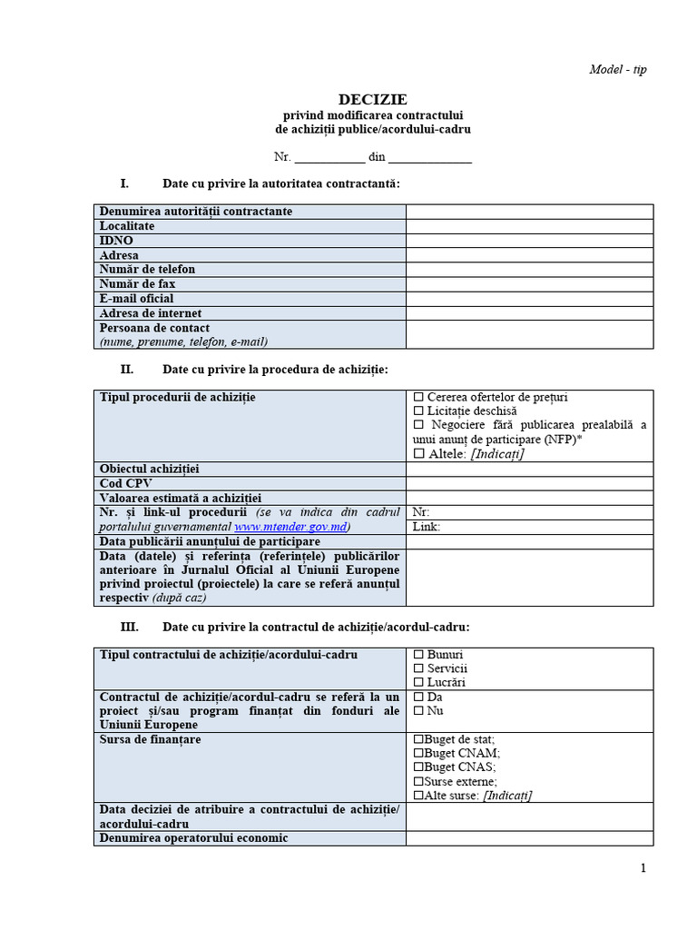 Model Decizie Modificare Contract 28 12 2022 | PDF