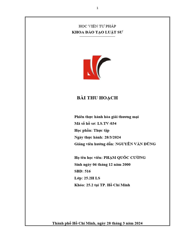 THU HOẠCH THỰC TẬP LS4, LS.TV 034 | PDF