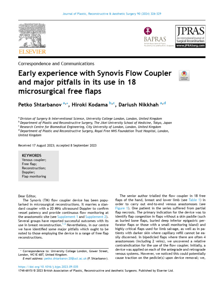 Early Experience With Synovis | PDF