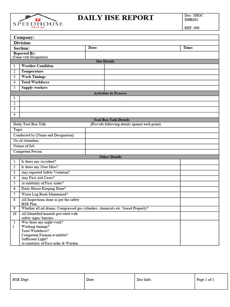 Daily Hse Report | PDF