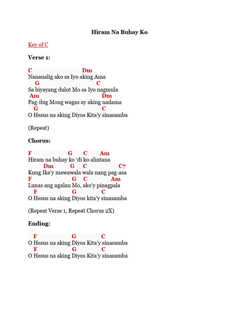 Hiram Na Buhay Ko Lyrics Chords | PDF