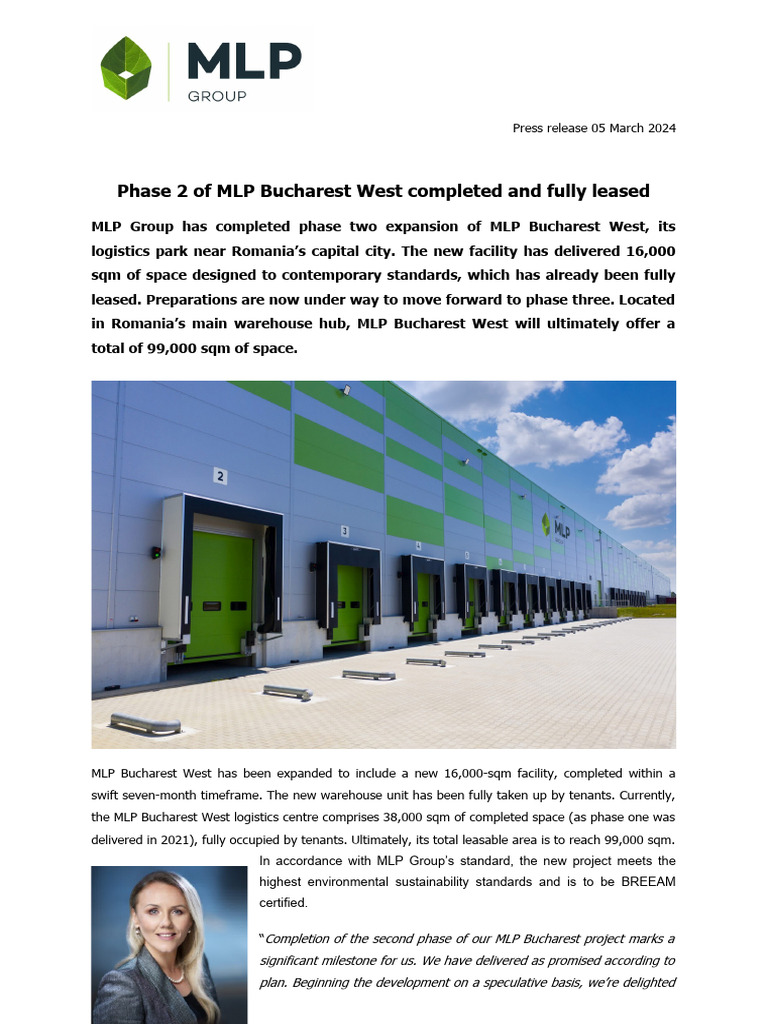 MLP Group - Informacja Prasowa - MLP Bucharest West - 2024.03.05 - ENG | PDF | Economies